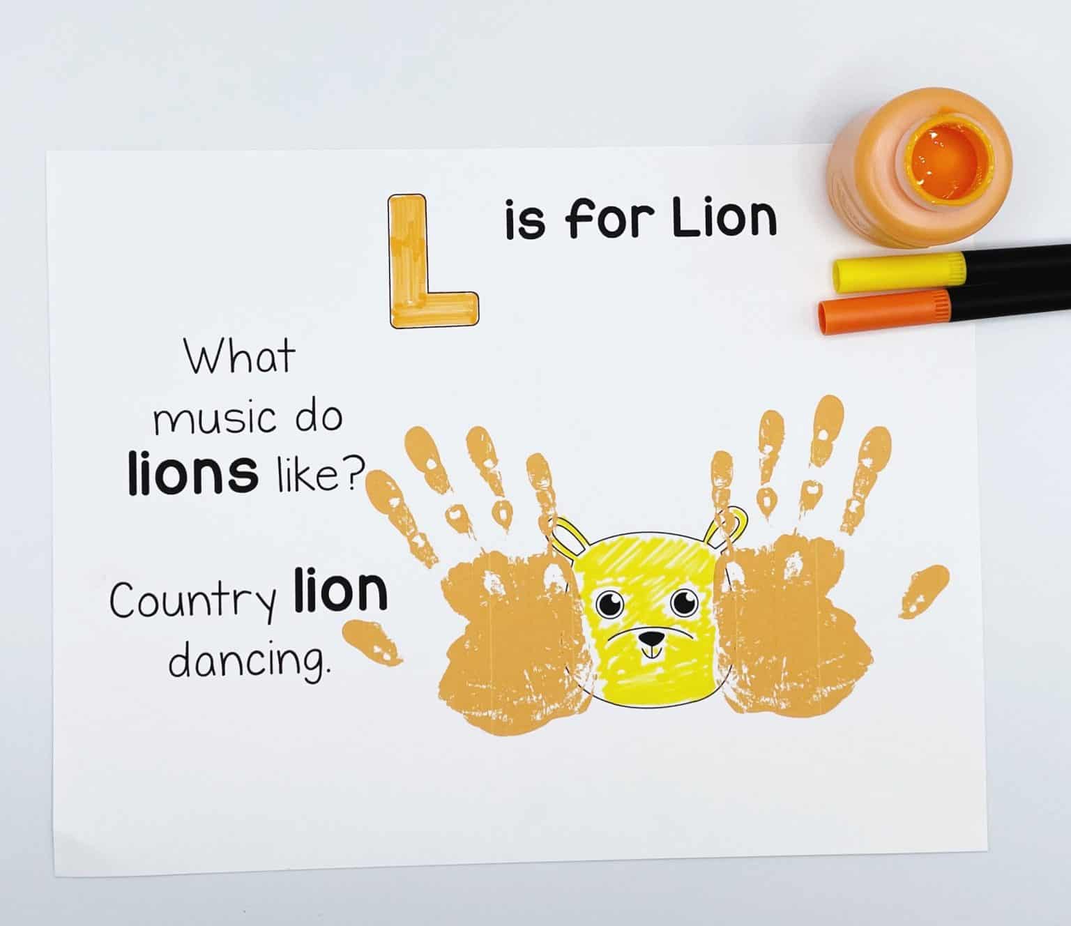 L is for Lion Handprint Art (Free Printable)
