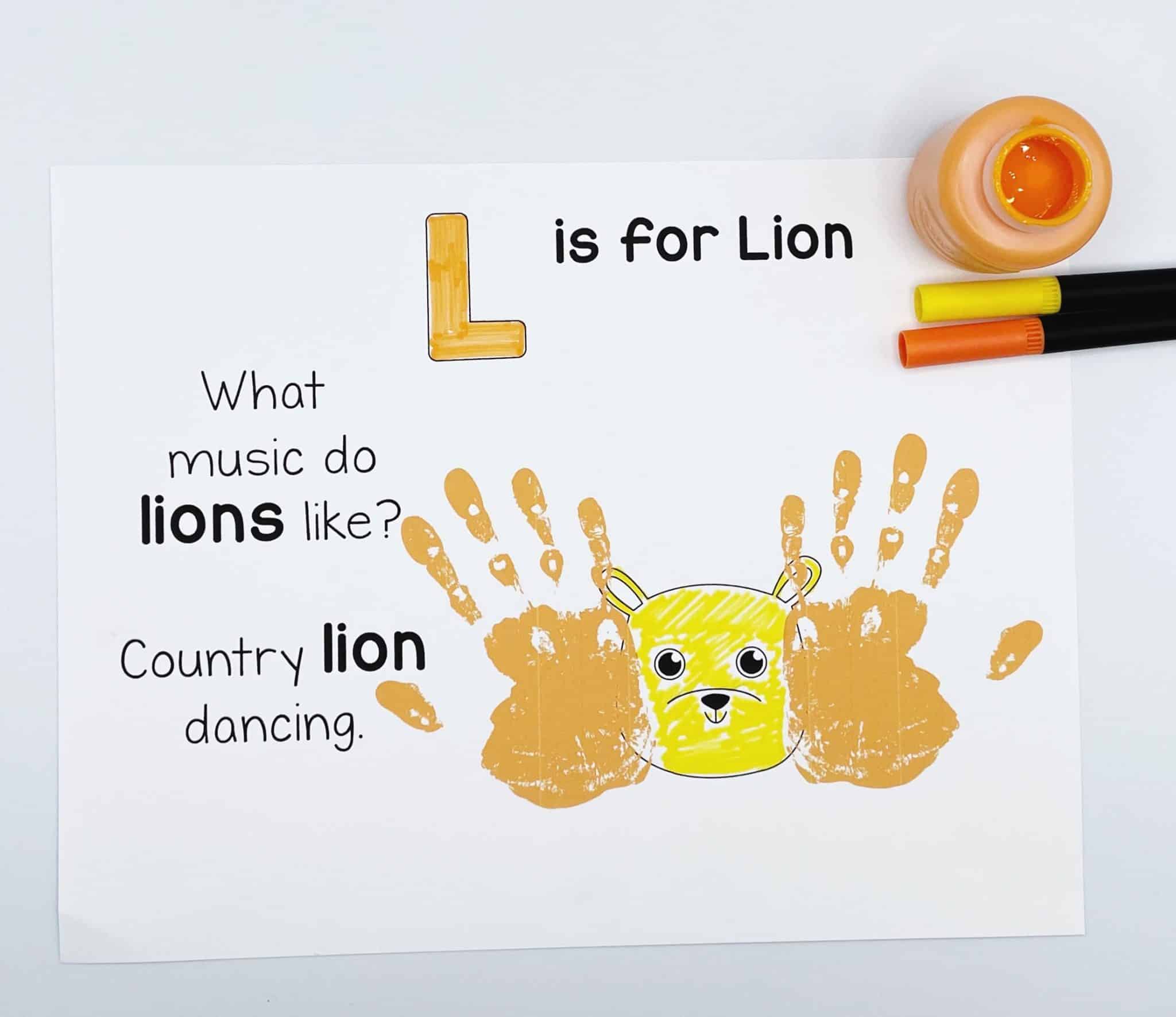 L is for Lion Handprint Art (Free Printable)