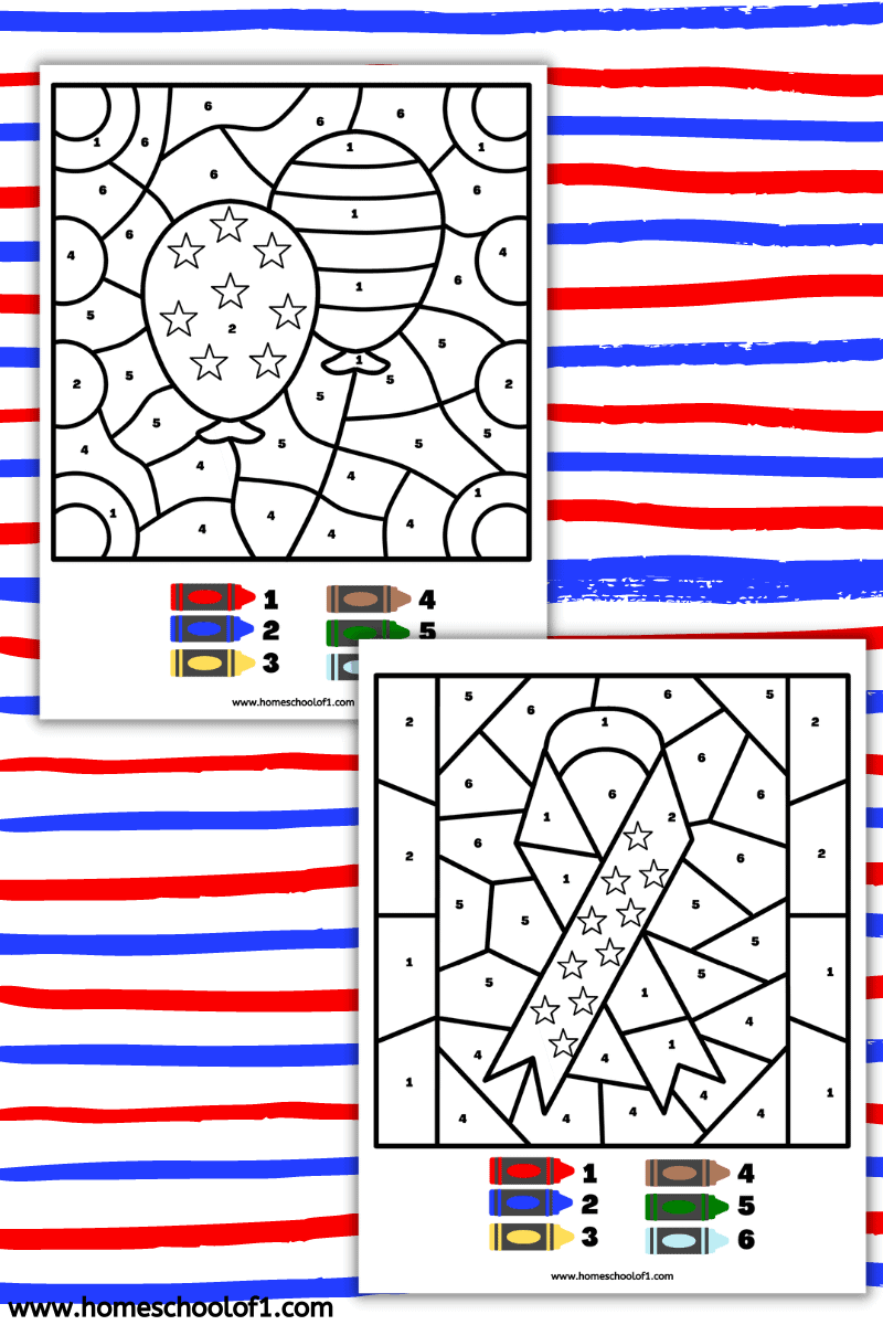 Free Memorial Day Color by Number Worksheets for Kids