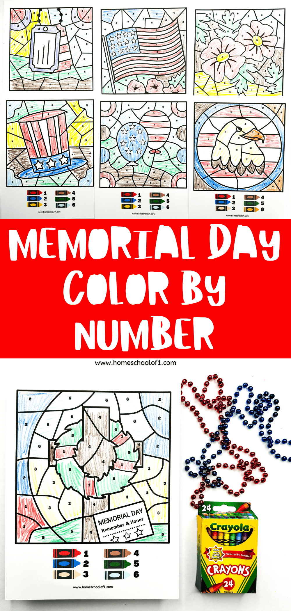 Free Memorial Day Color by Number Worksheets for Kids