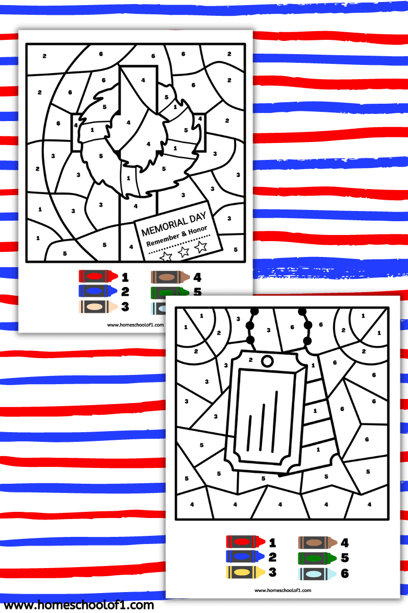 Free Memorial Day Color by Number Worksheets for Kids