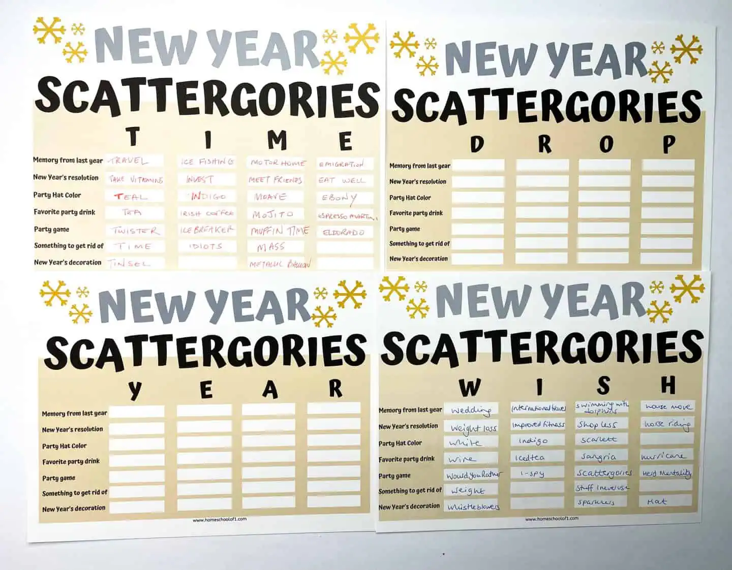 New Year's Scattergories Game (Free Printables)