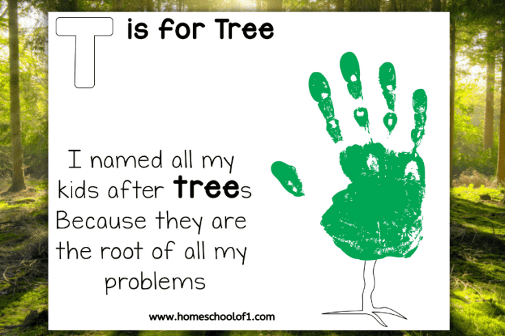 T is for Tree Handprint Art (Free Printable)