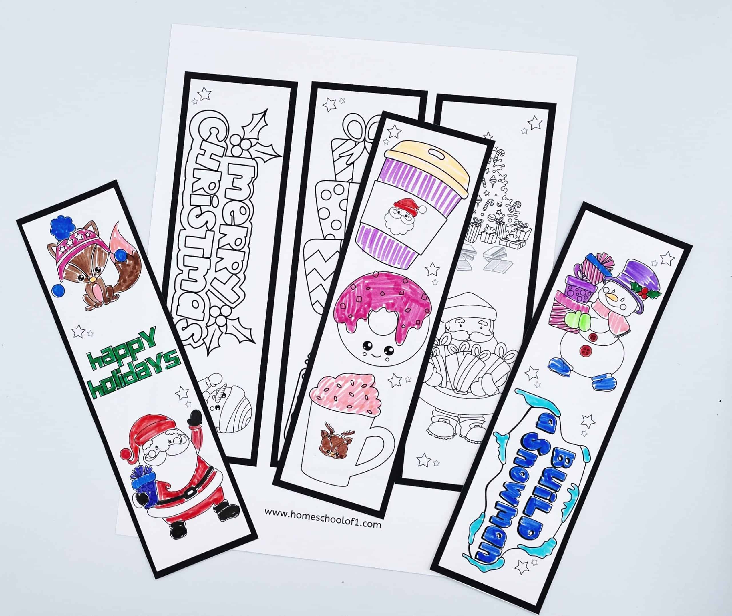 Free Printable Christmas Bookmarks to Color for Kids