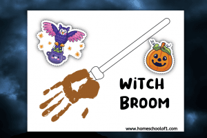 Halloween Witch Broom Handprint (with free stickers)