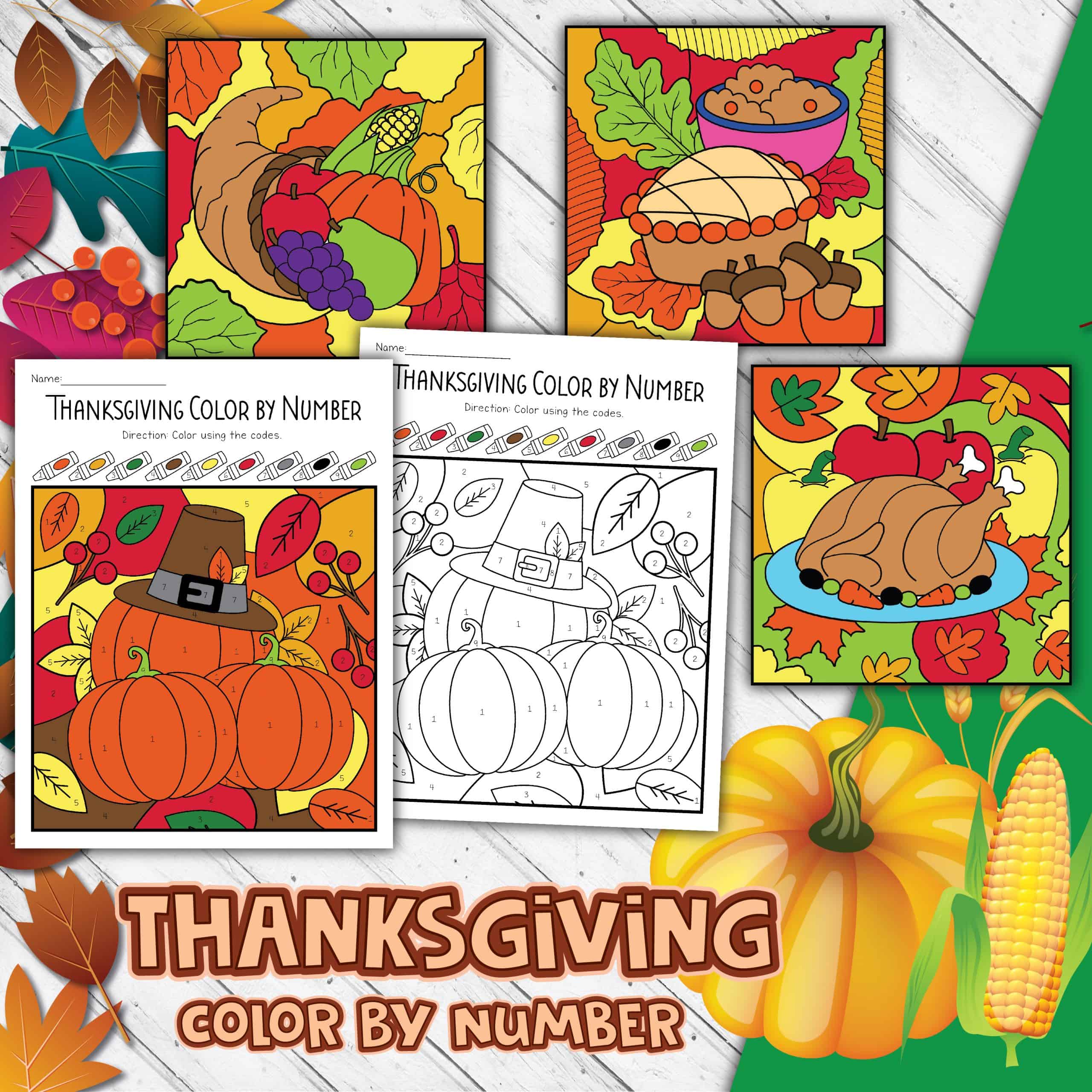 Thanksgiving Color By Number Printables (8 Free Pages)