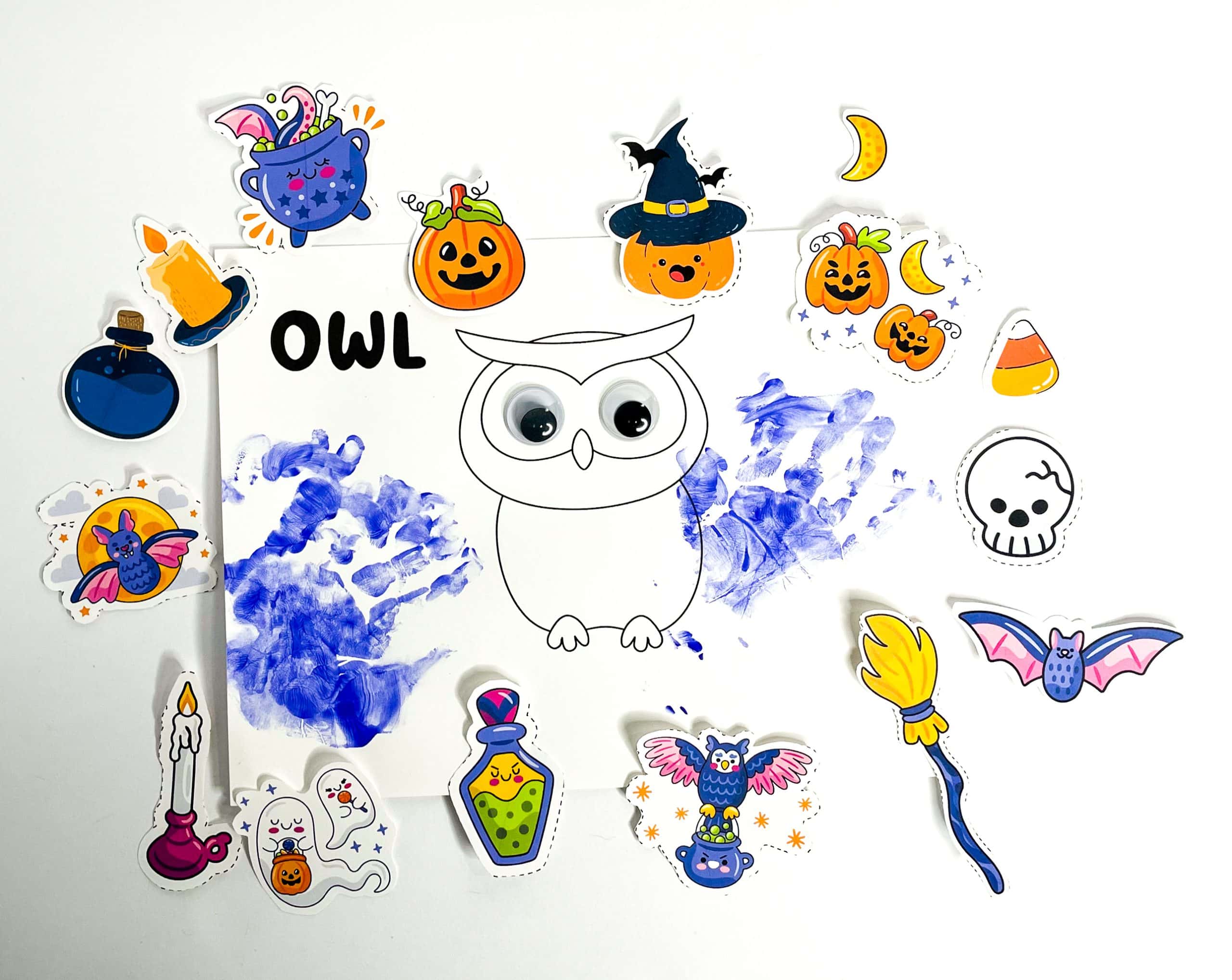 Free Owl Handprint Craft for Halloween (With Printable Stickers)