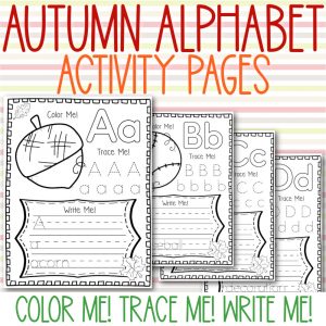 Free Fall Alphabet Worksheets (Color, Write & Trace)