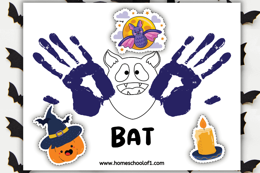 Free Bat Handprint Craft with Halloween Stickers
