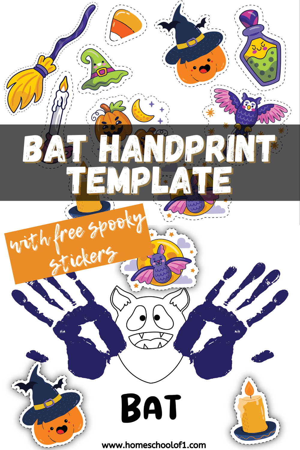 Free Bat Handprint Craft with Halloween Stickers