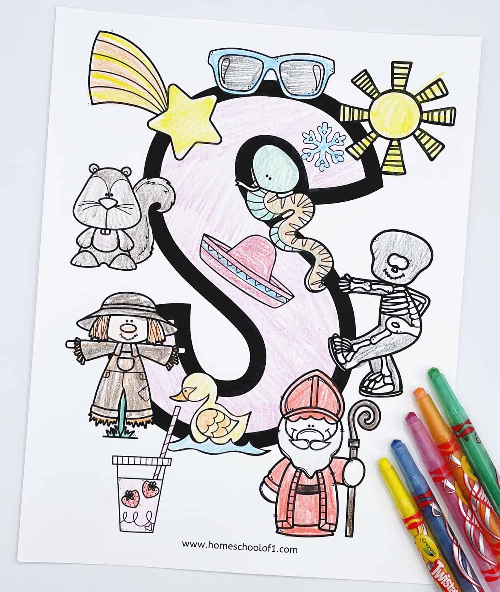 Free Letter S Coloring Page Printable for Preschoolers