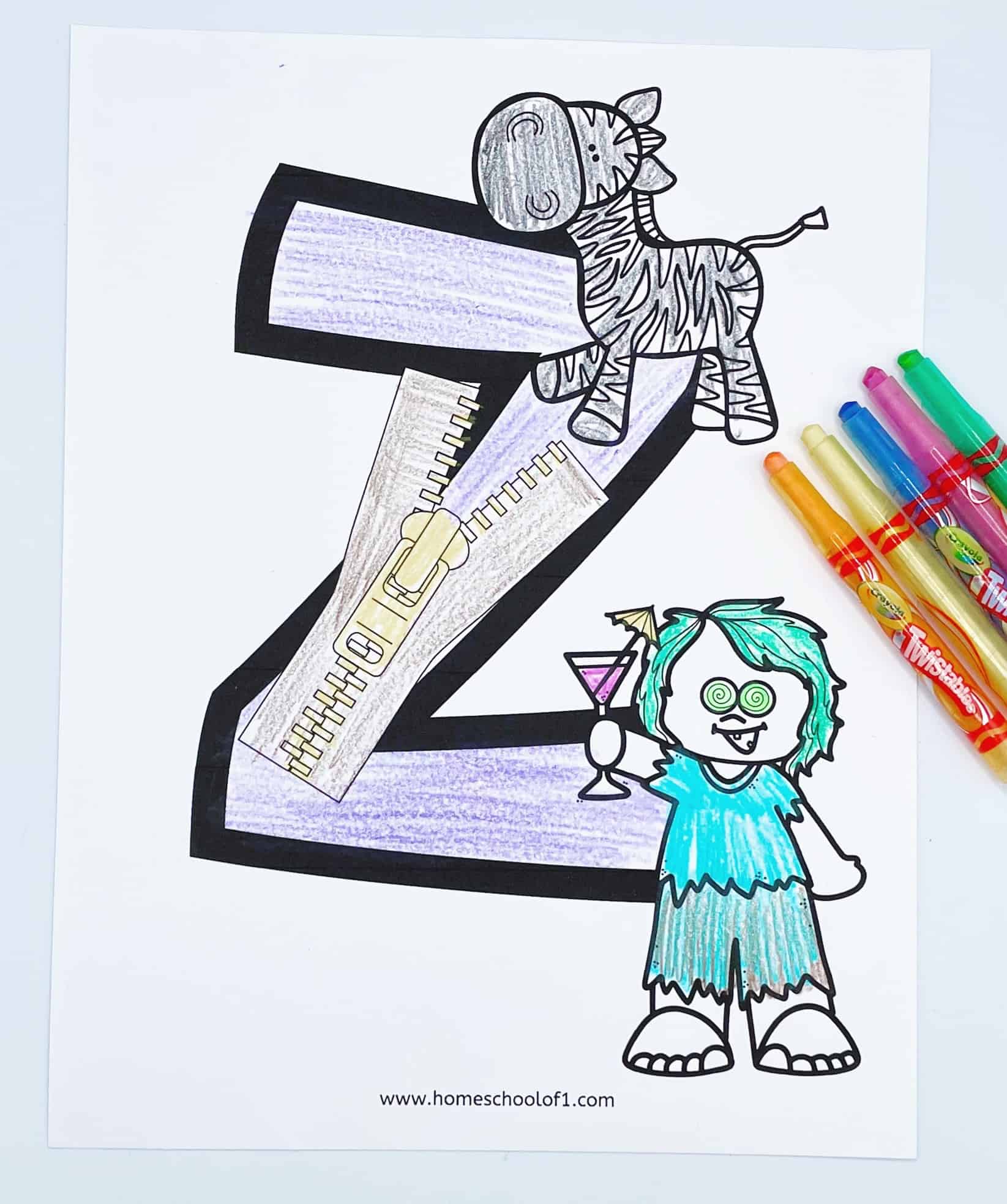 Free Printable Letter Z Coloring Page for Preschoolers