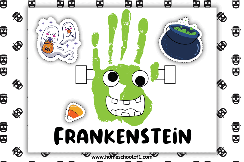 Frankenstein Handprint Craft Template For Halloween