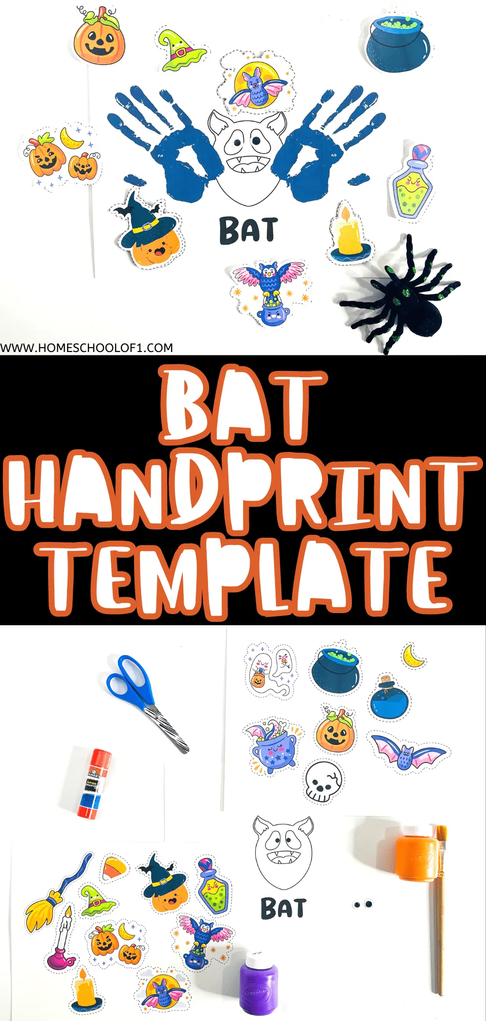Bat Handprint Craft Template for Halloween