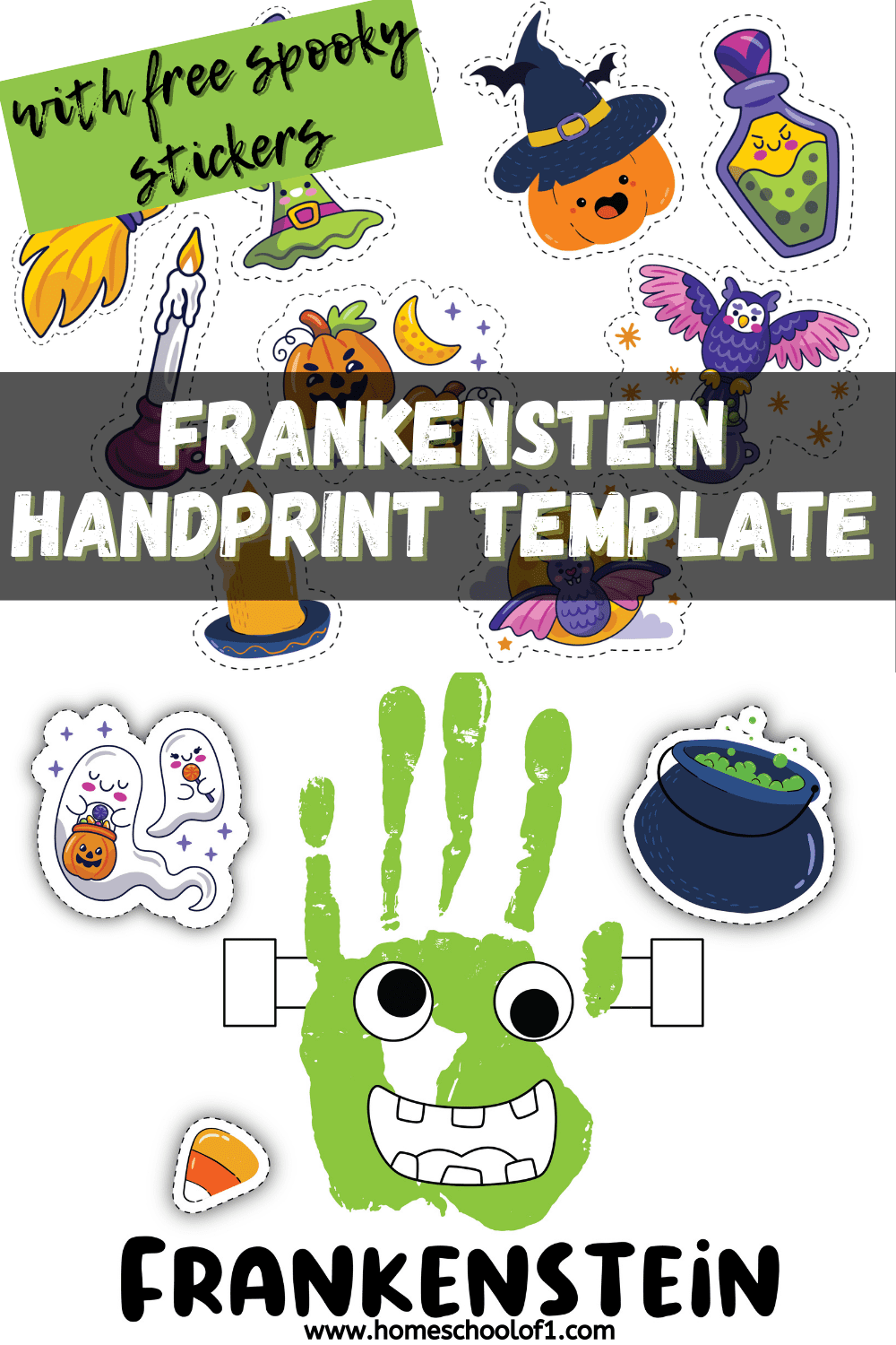 Frankenstein Handprint Craft Template For Halloween