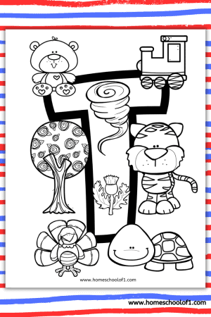 Free Letter T Coloring Page Printable for Preschoolers