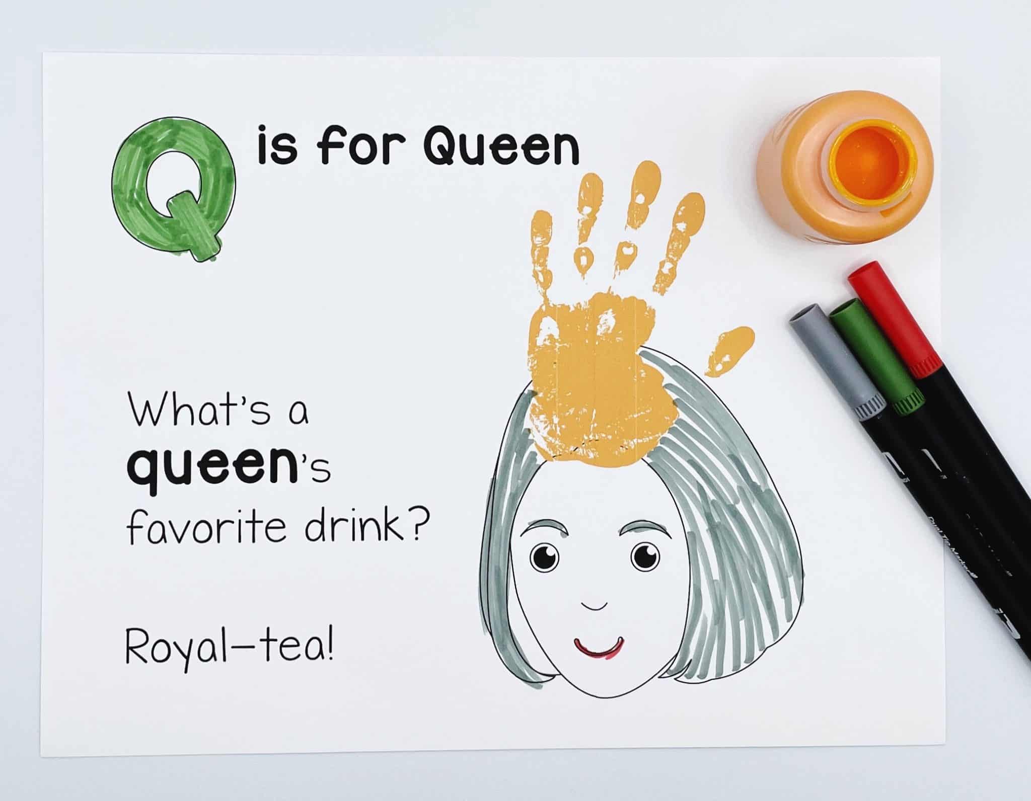 Q is for Queen Handprint Art: Letter Q Fun