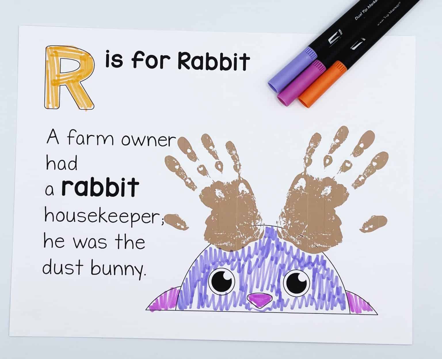 R is for Rabbit Handprint Art (Free Printable)