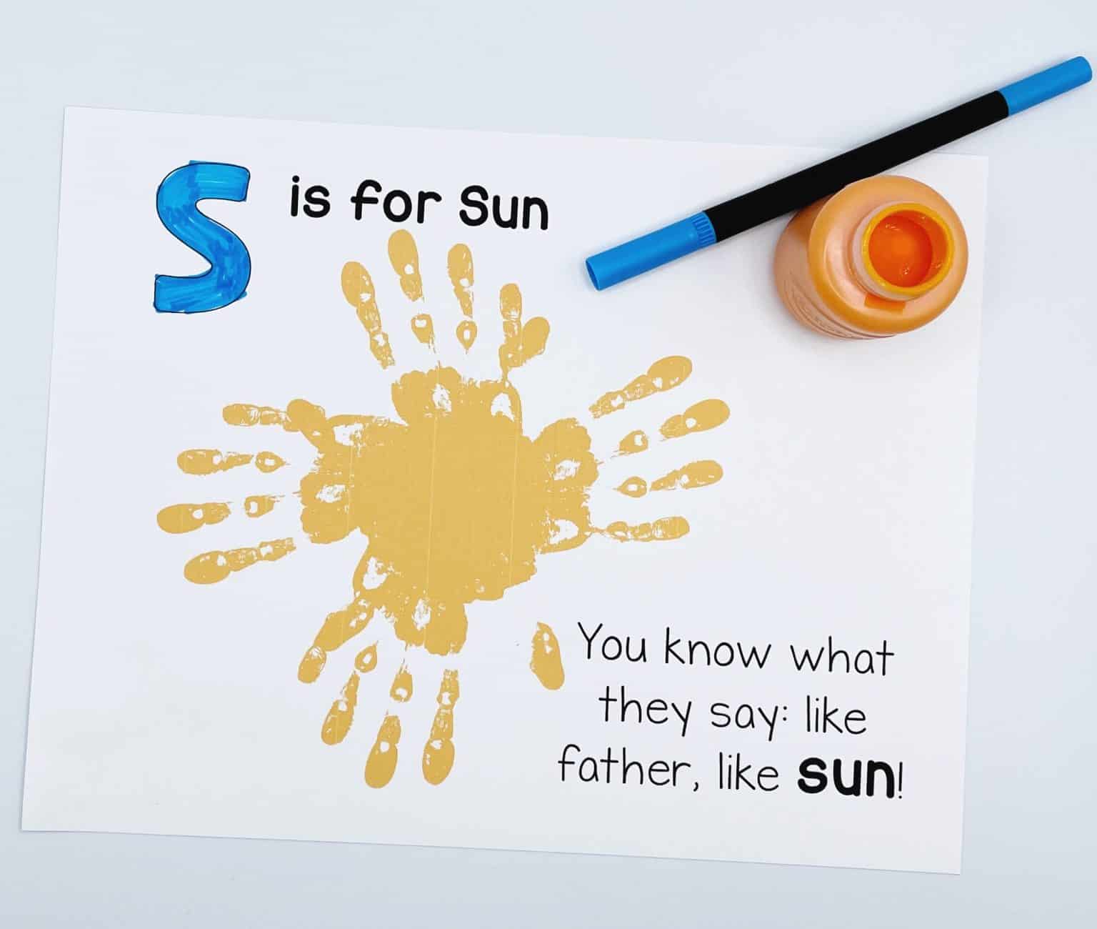 S is for Sun Handprint Art (Free Printable)