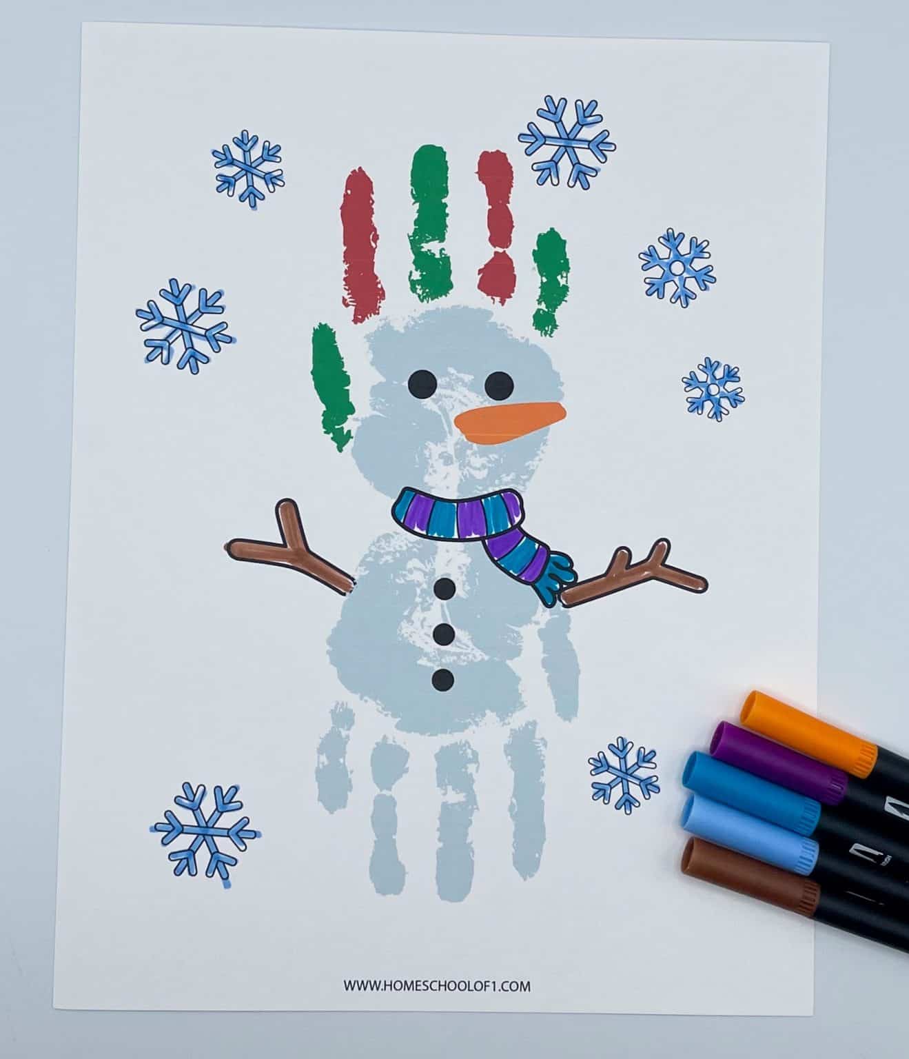 Free Snowman Handprint Template for Preschoolers