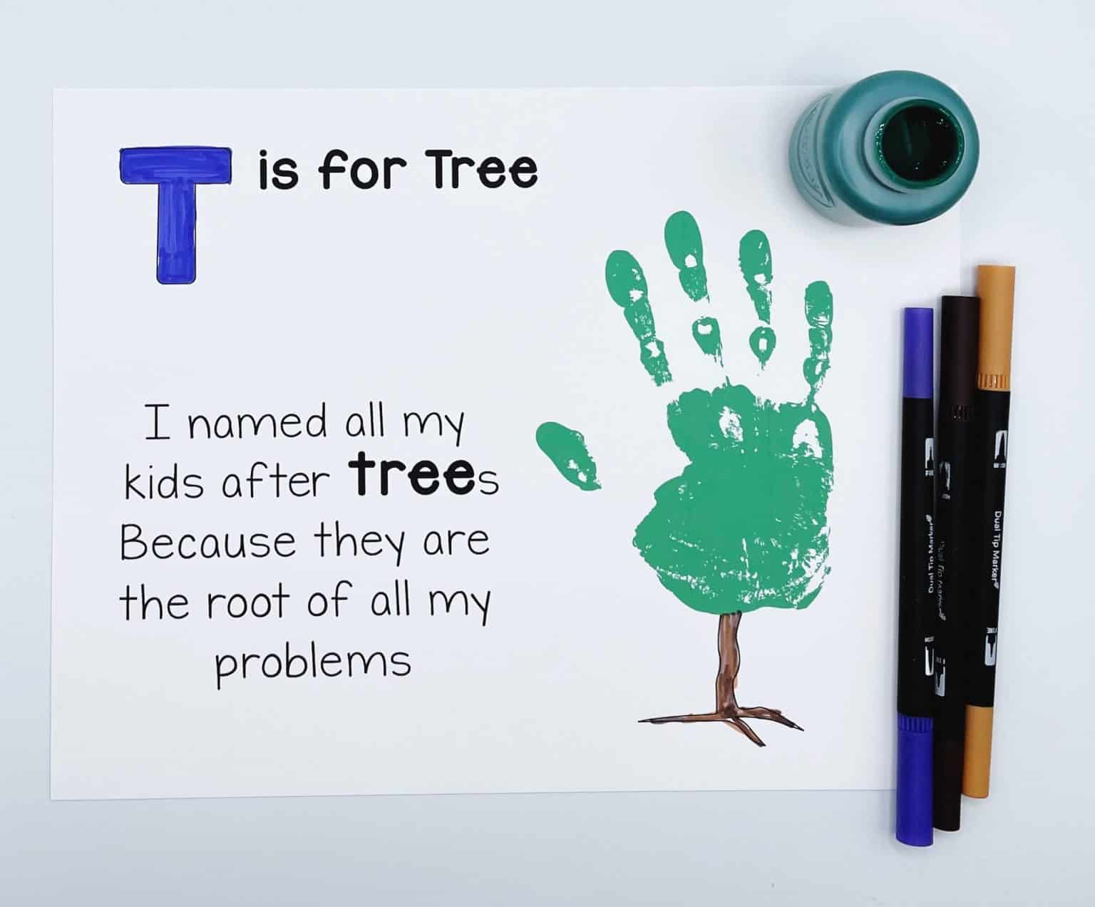 T is for Tree Handprint Art (Free Printable)