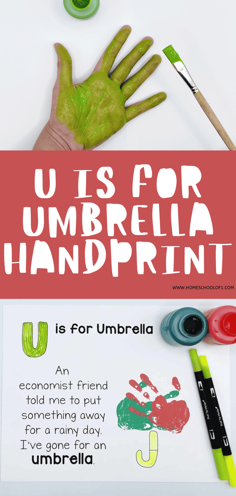 U is for Umbrella Handprint Art (Free Printable)