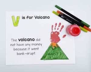 V is for Volcano Craft (Letter V Handprint + Free Printable)