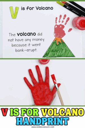 V is for Volcano Handprint Art