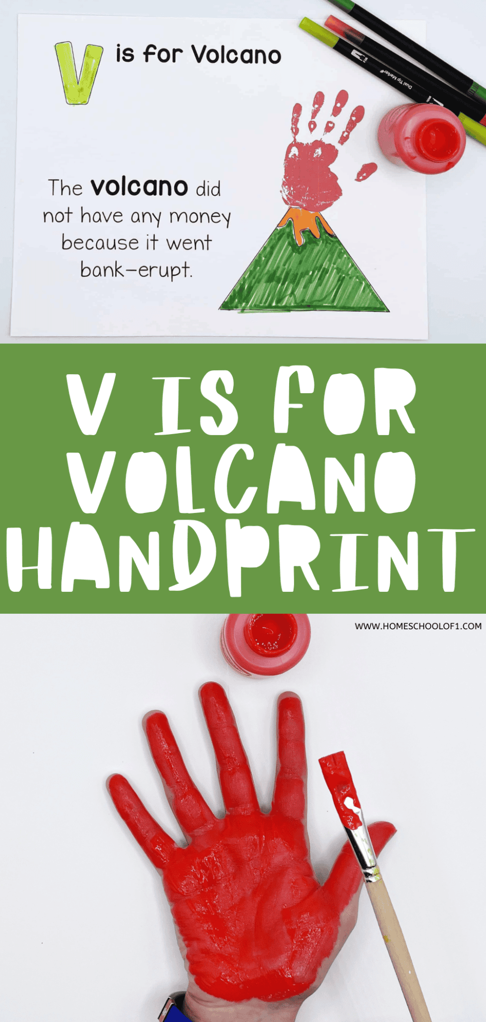 V is for Volcano Handprint Art
