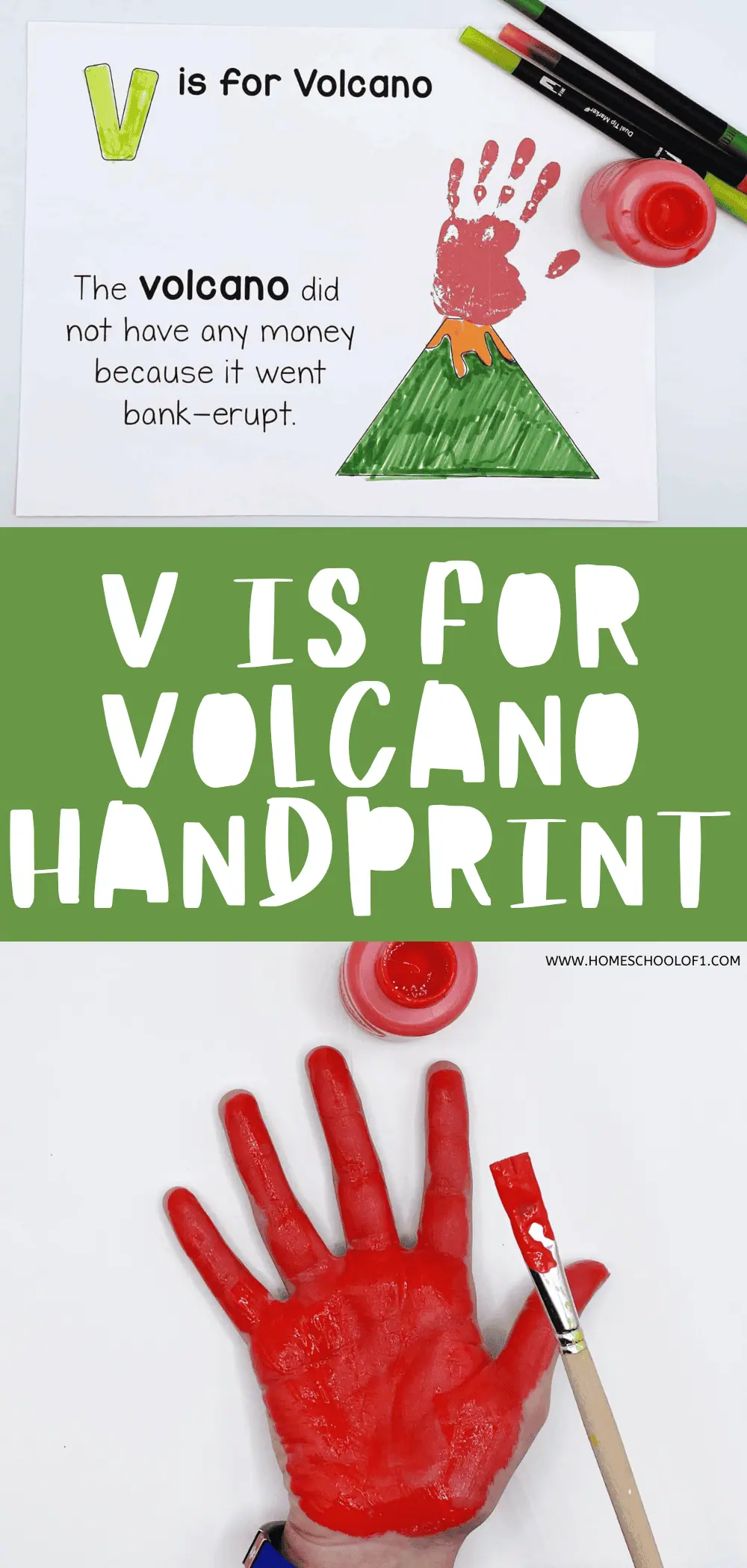 V is for Volcano Handprint Art