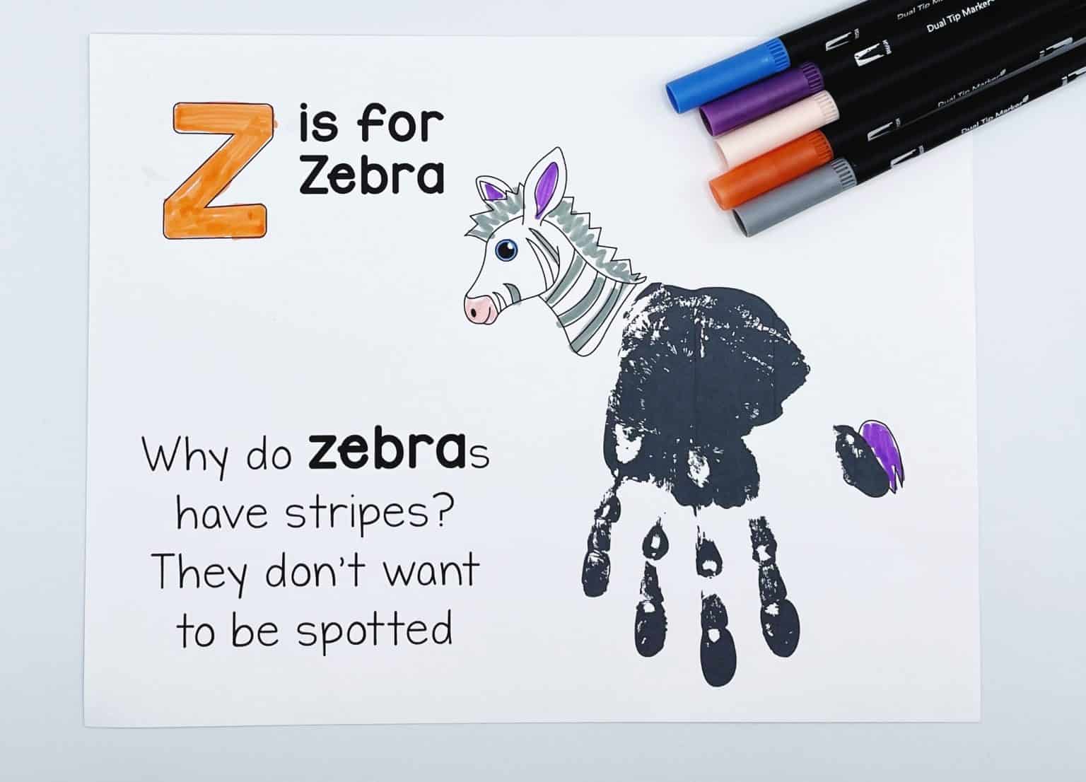Letter Z Handprint Craft: Zebra Handprint Template