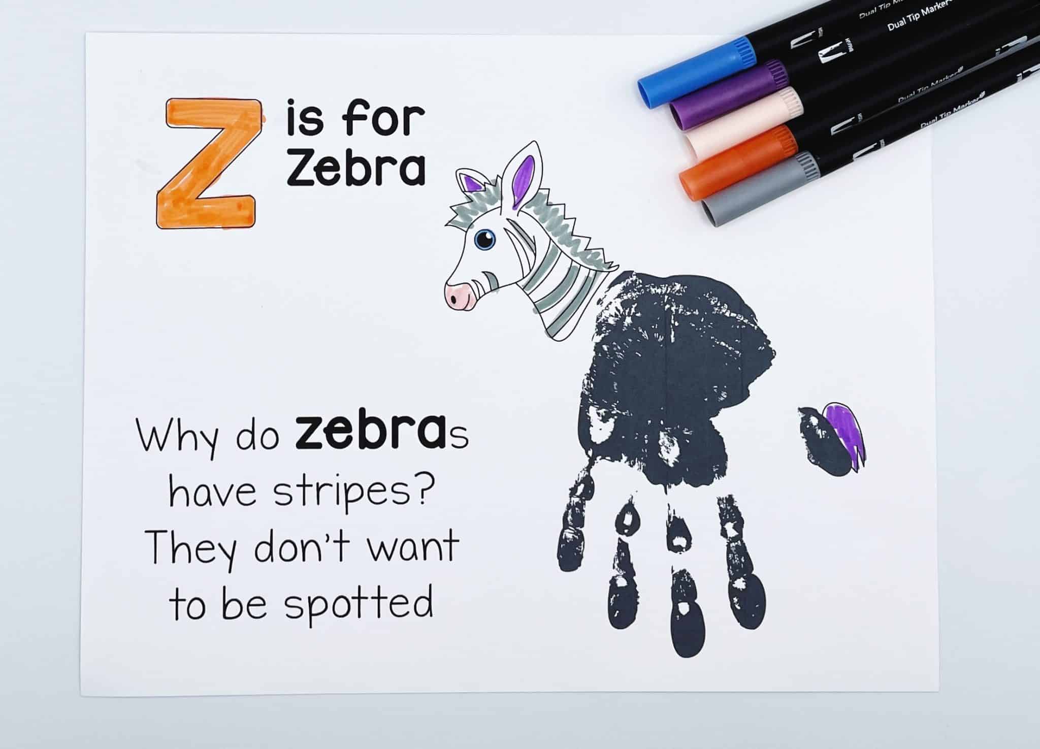 Letter Z Handprint Craft: Zebra Handprint Template