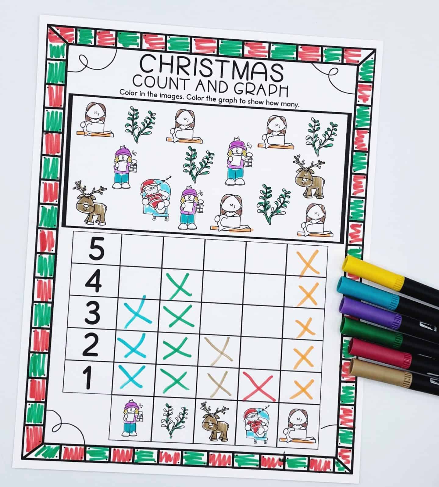 3 Christmas Graphing Worksheets, Count & Color (free)