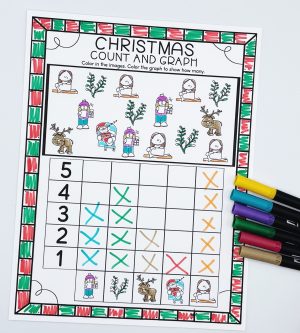 Christmas Graph, Count and Color Worksheets (3 free printables)