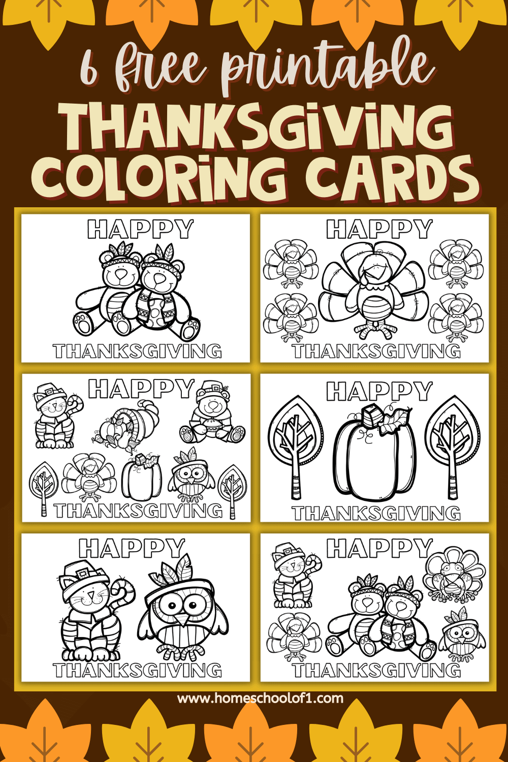 6 Free Printable Thanksgiving Cards to Color For Kids