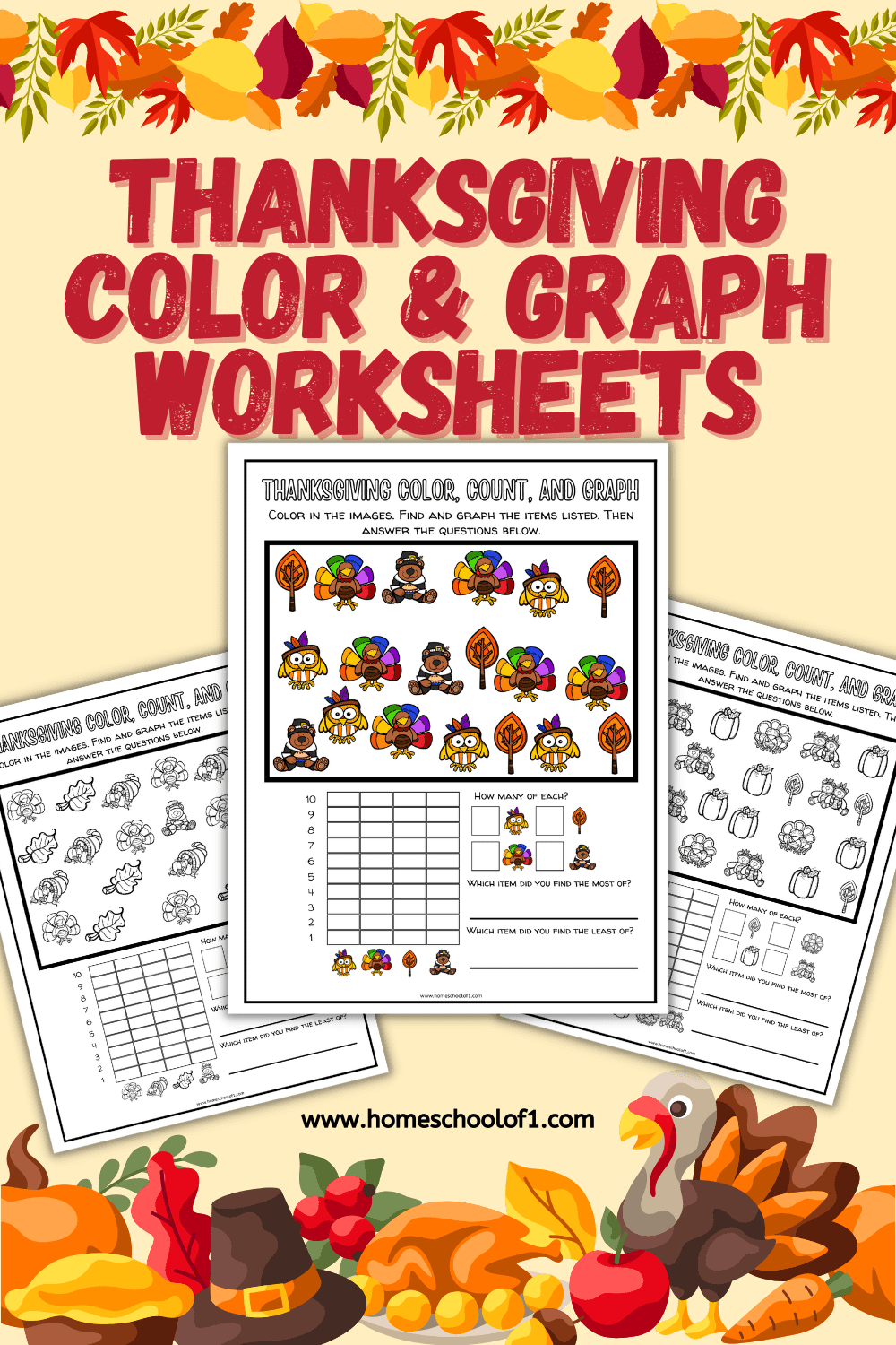 Free Thanksgiving Graphing Worksheets, Color and Count