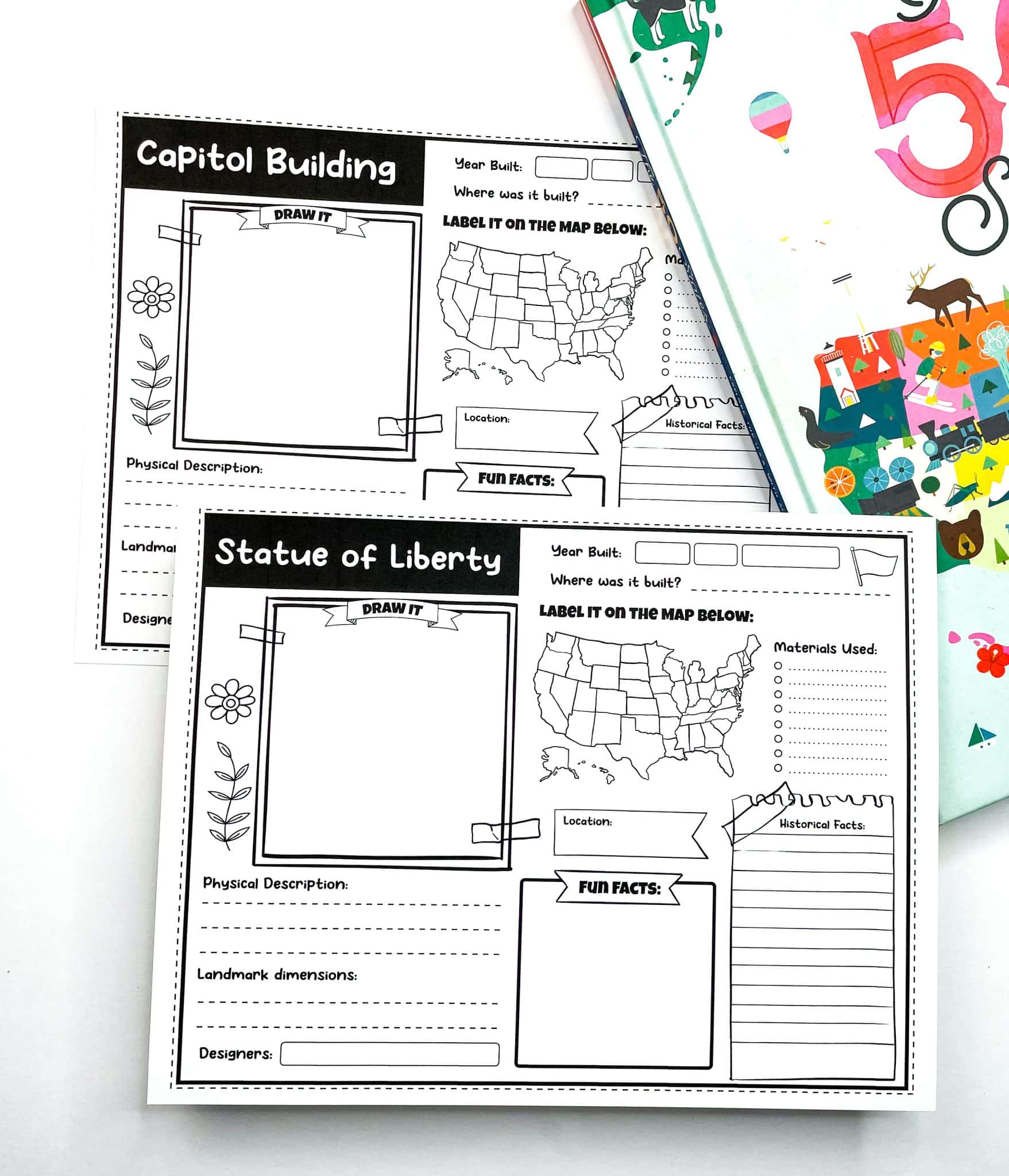 Free American Landmarks Worksheets