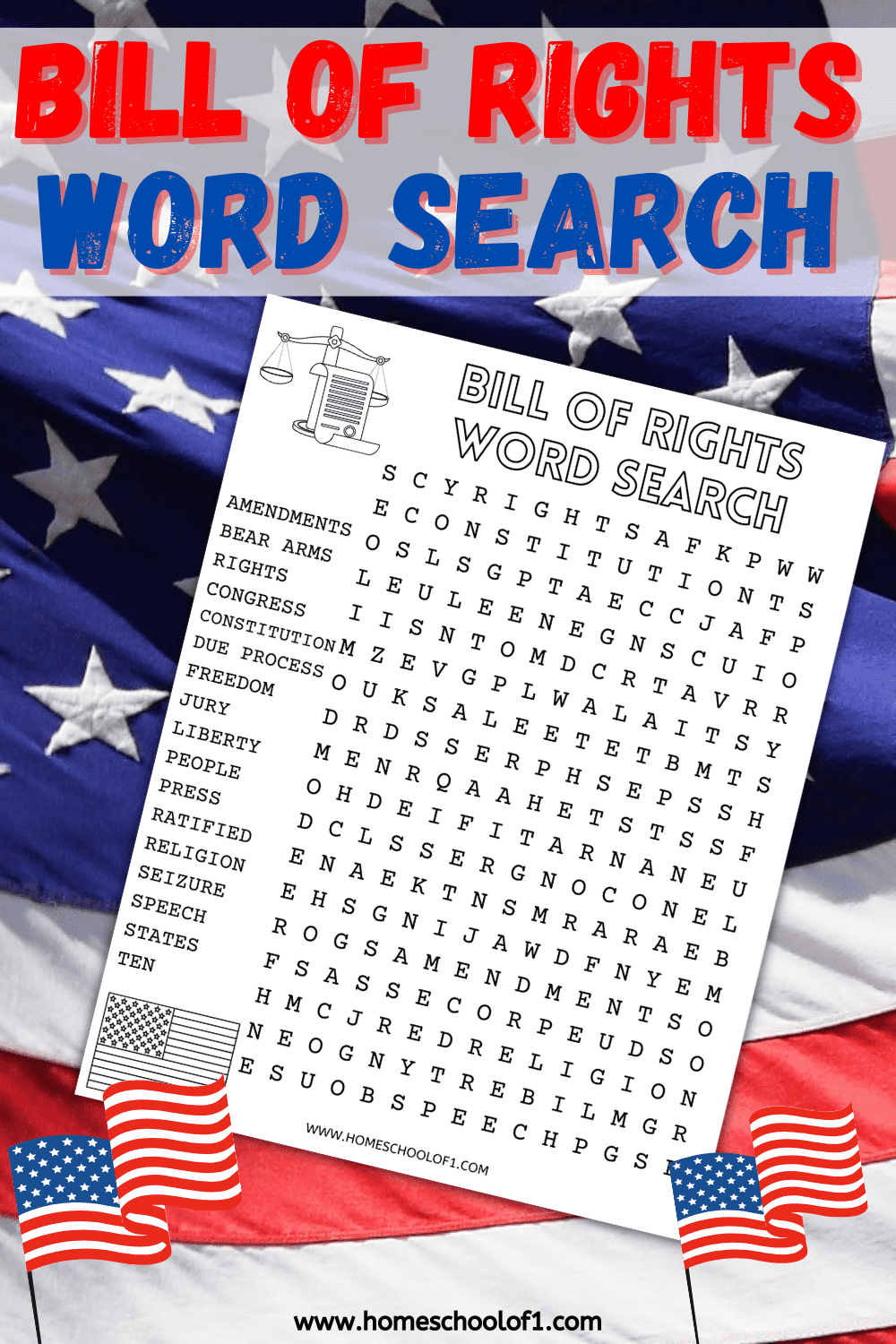 Free Bill of Rights Word Search Printable for Kids