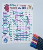 Human Body Systems Word Search Printable for Kids