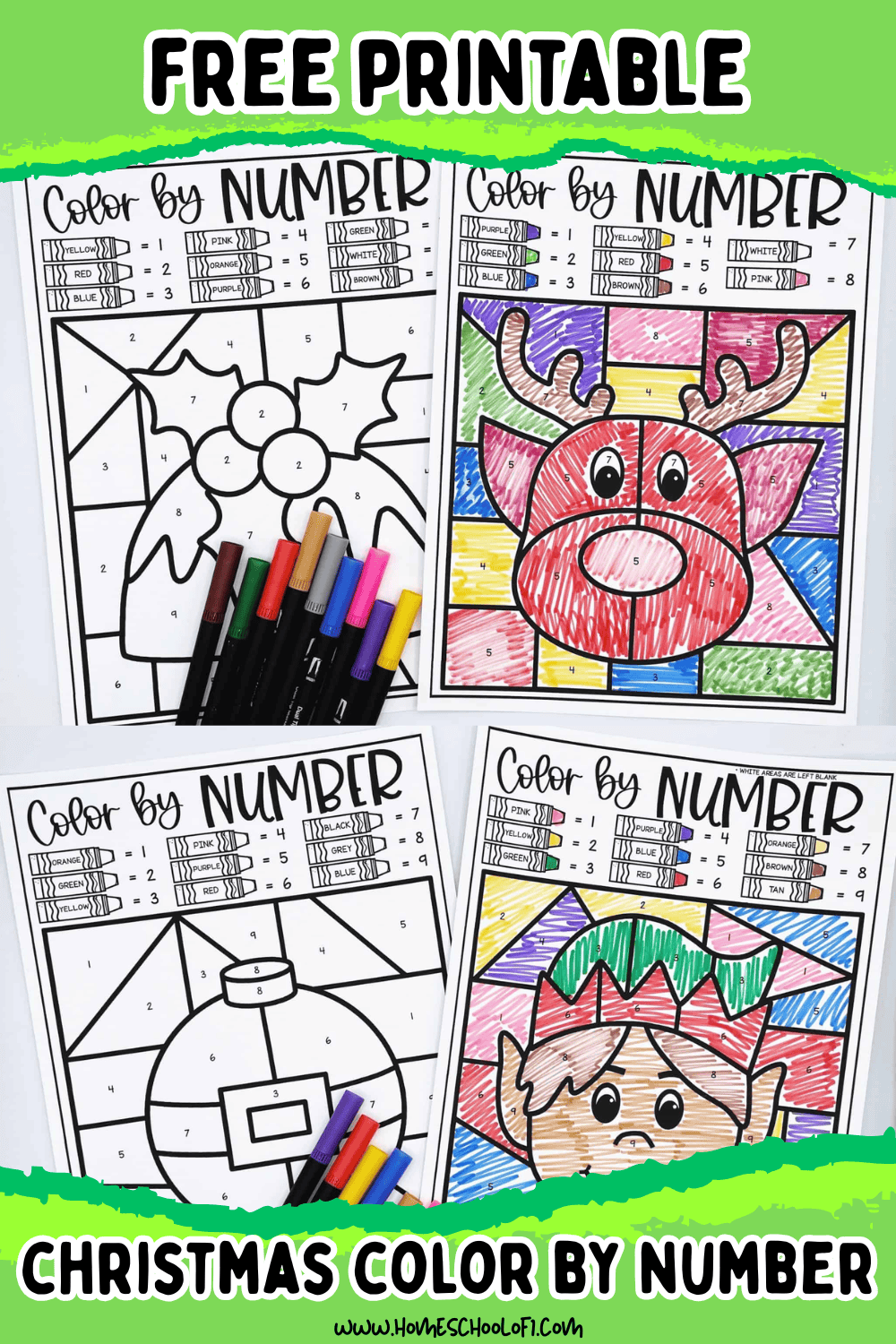 Free Christmas Color by Number Printables for Preschoolers
