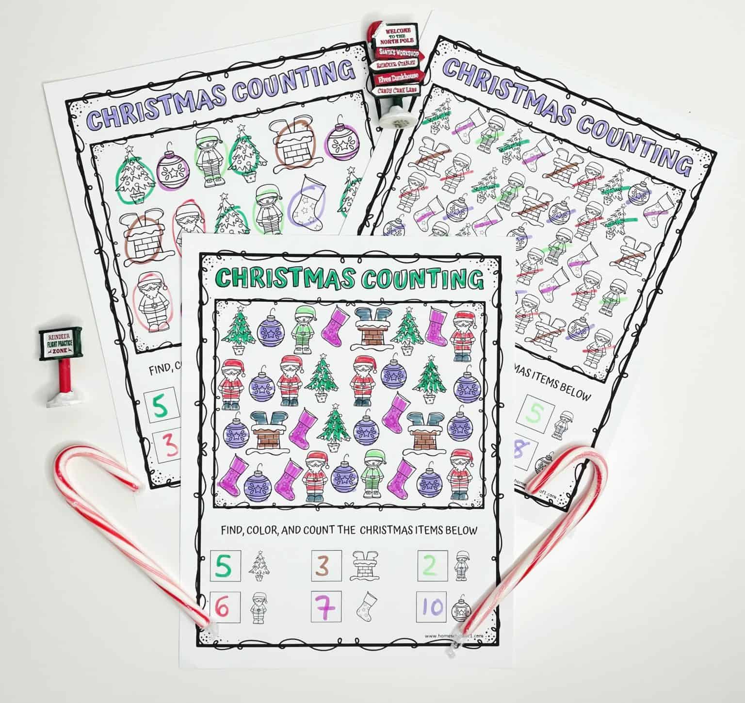 Free Christmas Counting Worksheets for Preschool & Kindergarten