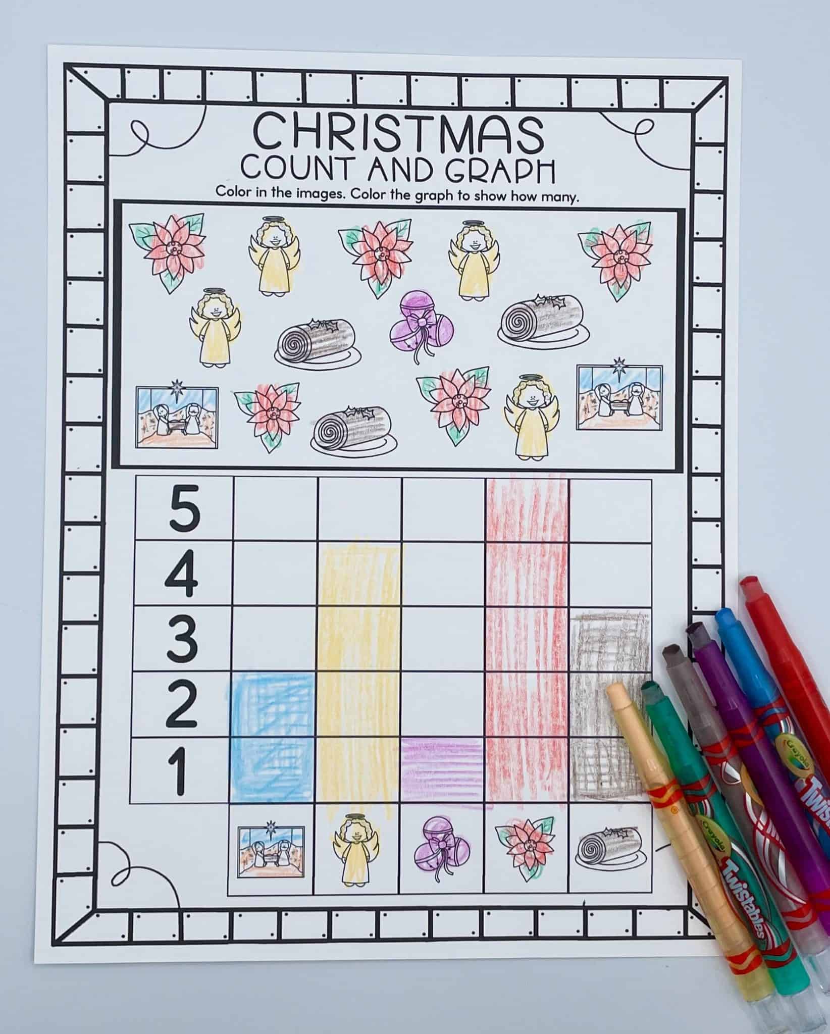 Christmas Graph, Count and Color Worksheets (3 free printables)