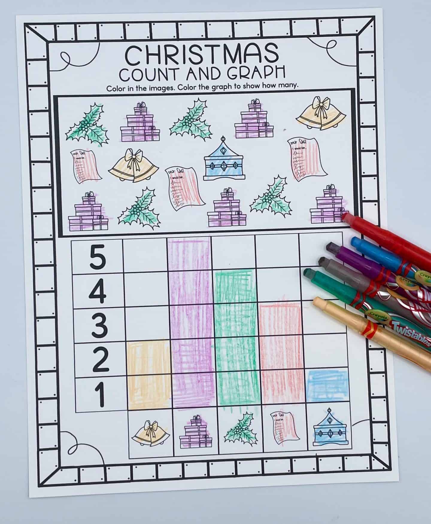 Christmas Graph, Count and Color Worksheets (3 free printables)