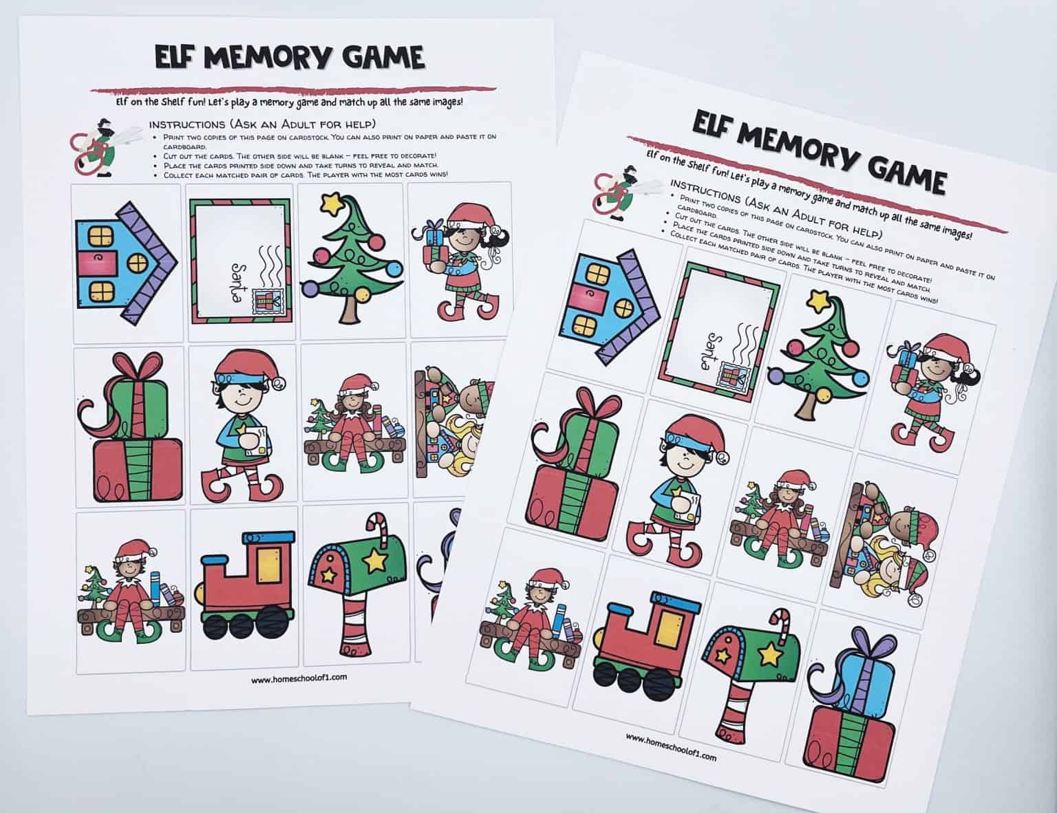 Elf on the Shelf Matching Game Printable