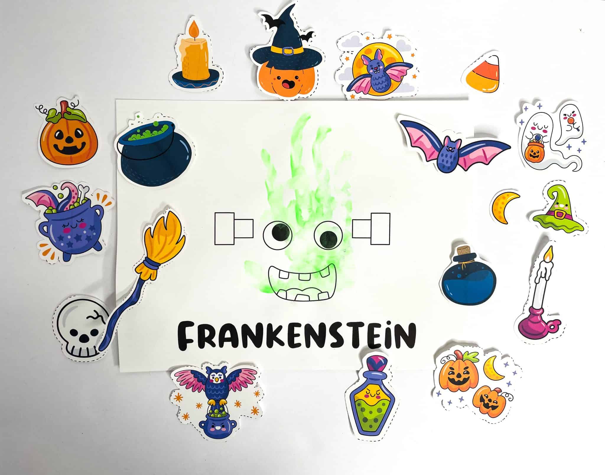 Frankenstein Handprint Craft Template For Halloween