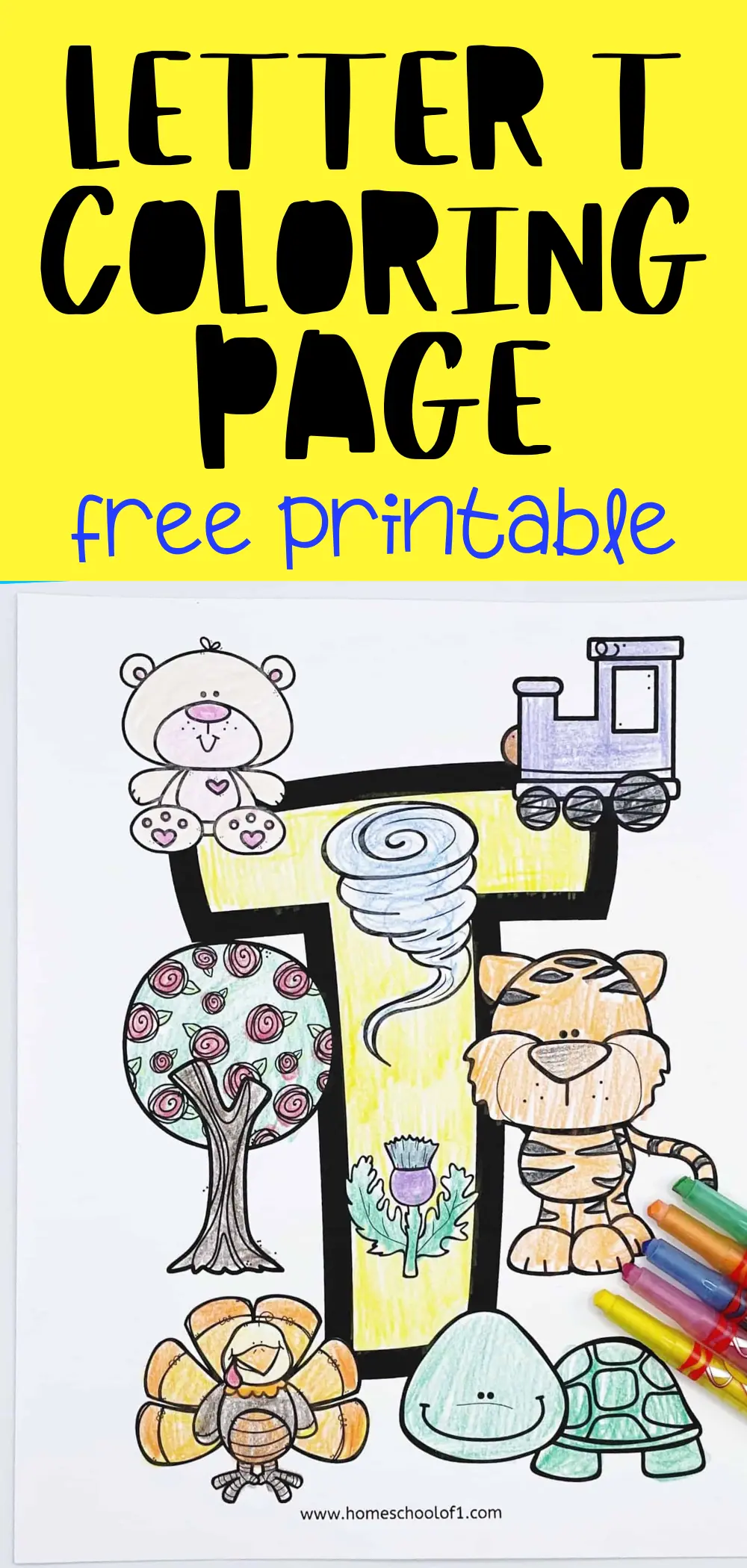 Free Letter T Coloring Page Printable for Preschoolers