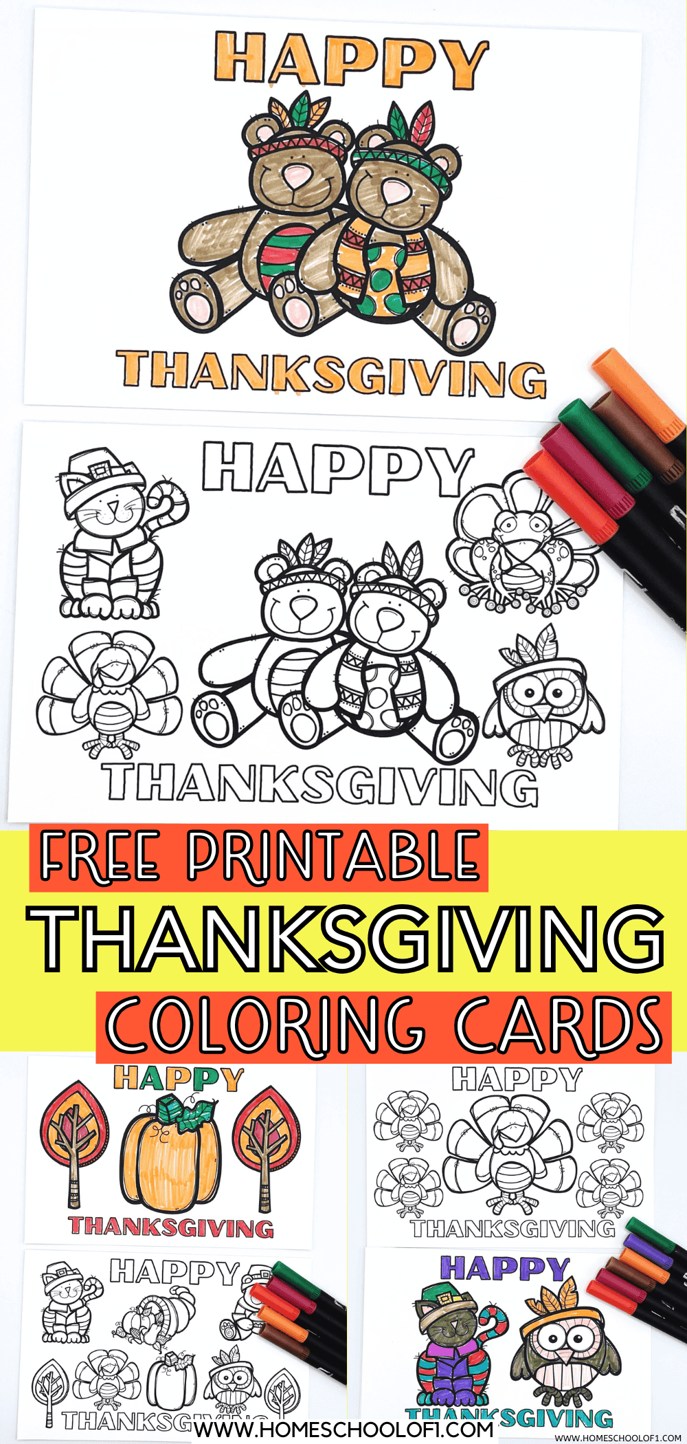 6 Free Printable Thanksgiving Cards to Color For Kids