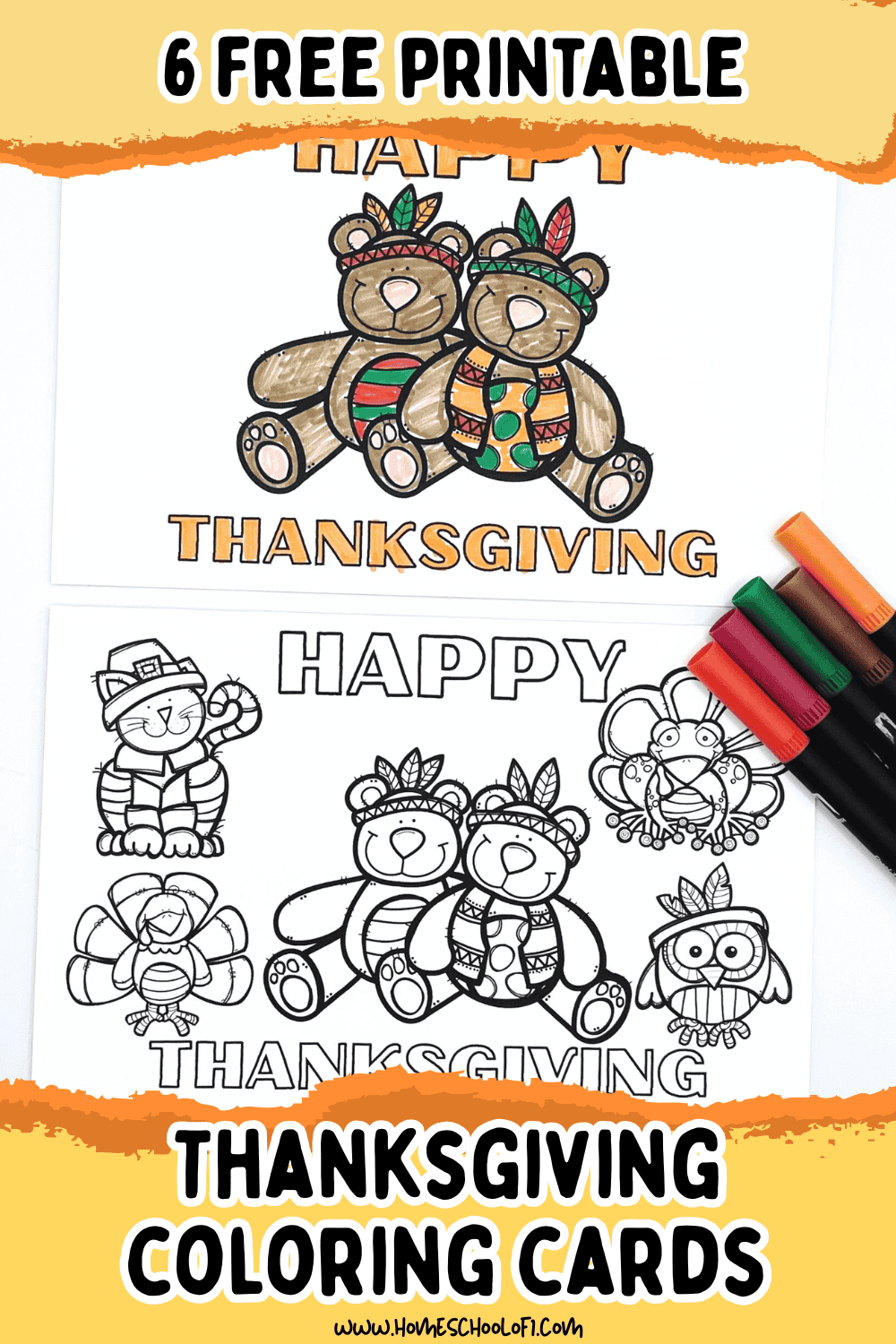 6 Free Printable Thanksgiving Cards to Color For Kids