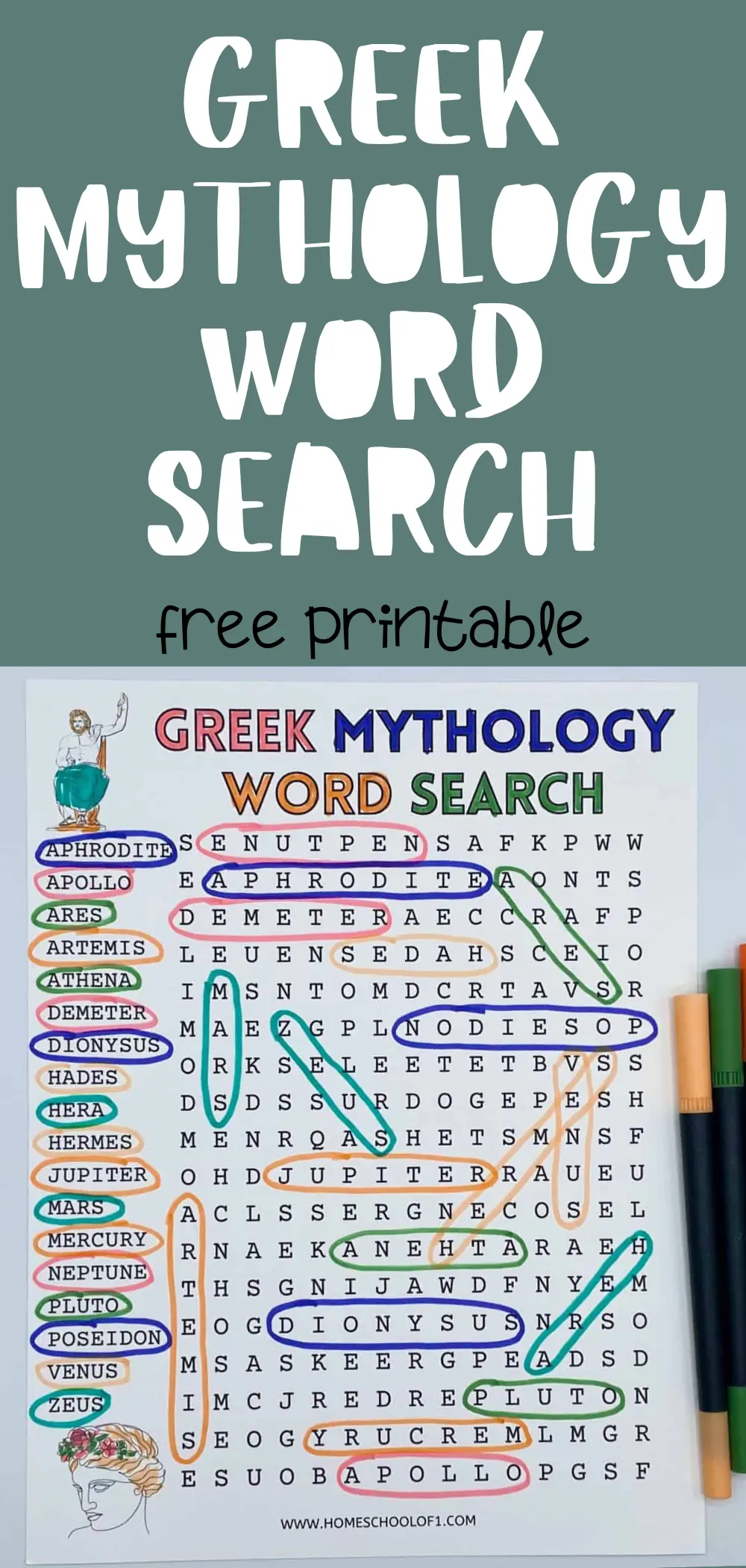Greek Mythology Word Search (Free Printable)