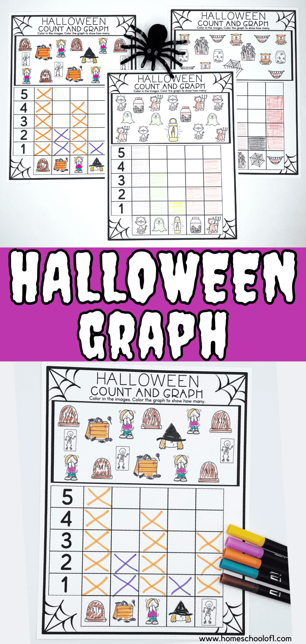 3 Free Halloween Graphing Worksheets (Color, Count & Graph)